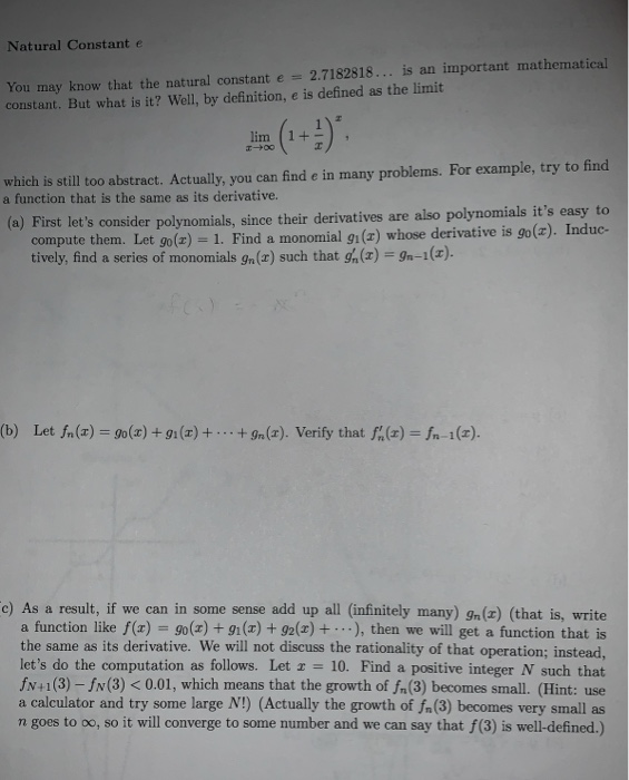 Solved Natural Constante You may know that the natural | Chegg.com