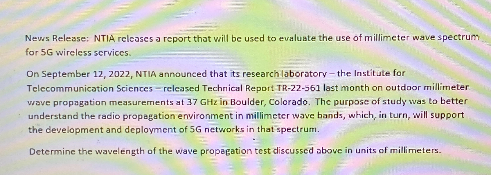 Solved News Release: NTIA releases a report that will be | Chegg.com