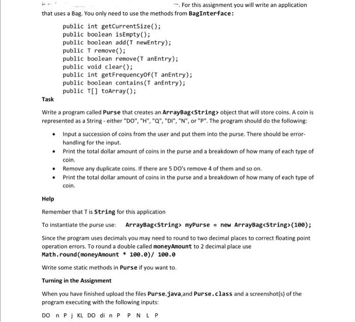 Solved Public Final Class Arraybag 0484