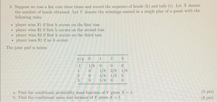 Solved 3. Suppose we toss a fair coin three times and record | Chegg.com