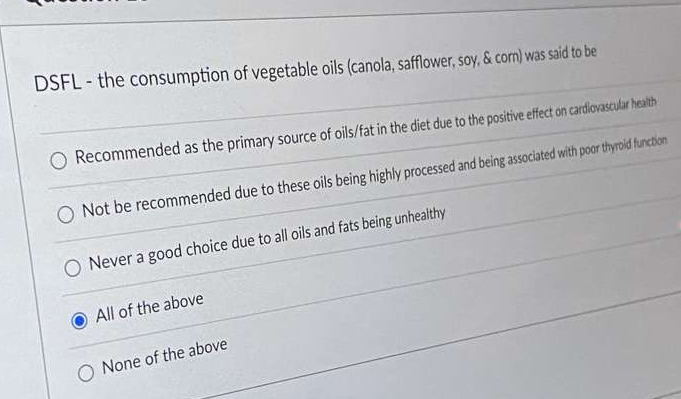 Solved DSFL - ﻿the consumption of vegetable oils (canola, | Chegg.com