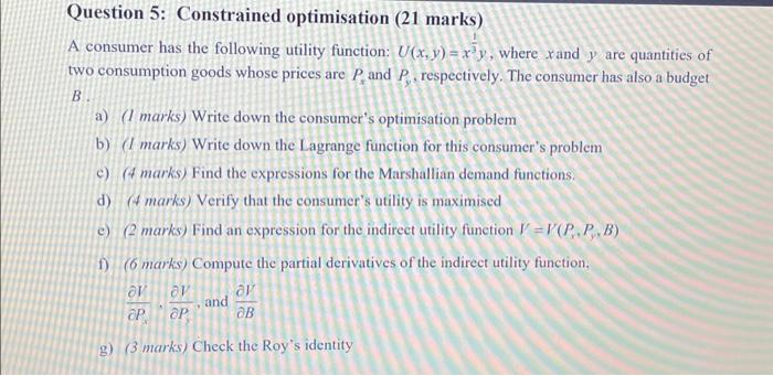 Solved Question 5 Constrained Optimisation 21 Marks A 2663