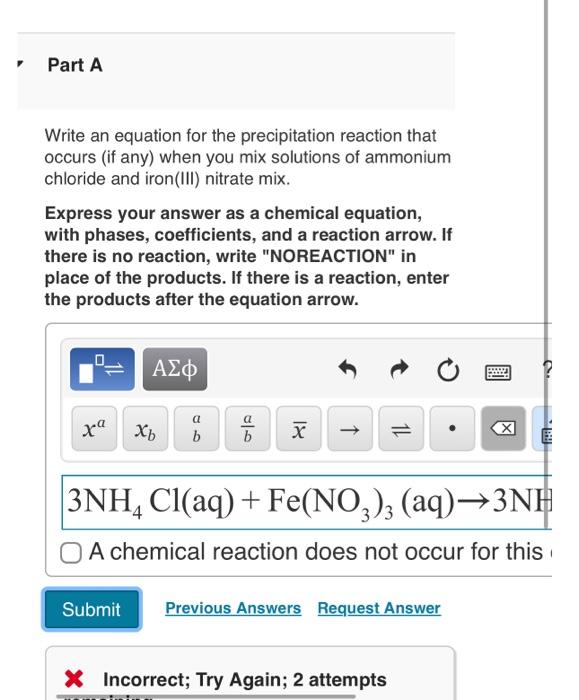 Solved Write an equation for the precipitation reaction that | Chegg.com