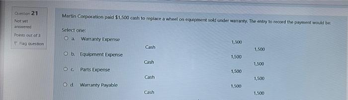 Solved Qurton 21 Martin Corporation paid $1.500 cash to | Chegg.com