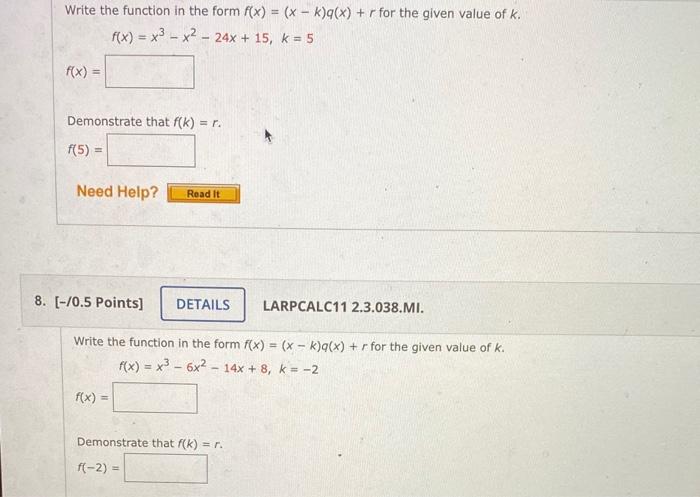 Solved Use the Remainder Theorem and synthetic division to | Chegg.com