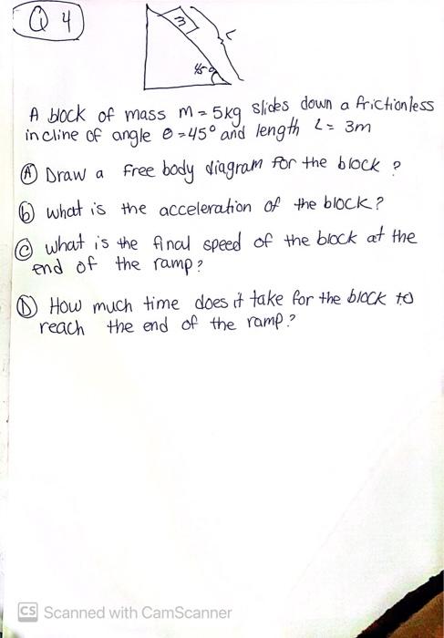 Solved A block of mass m=5 kg slides down a frictionless | Chegg.com
