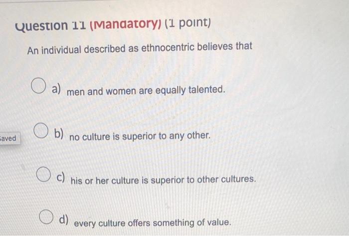 Solved Question 1 (Mandatory) (1 point) According to | Chegg.com