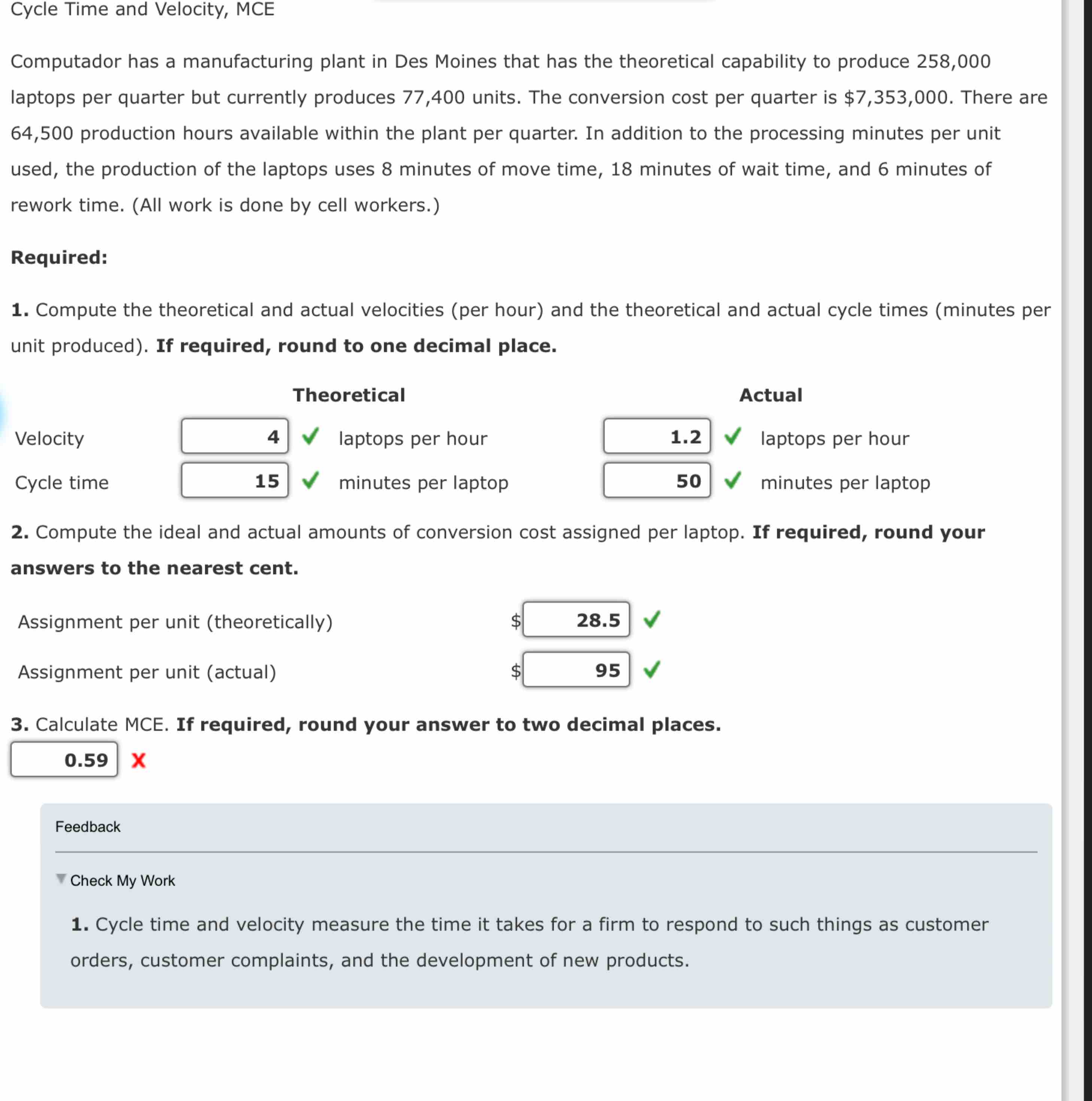 Solved Cycle Time and Velocity, MCEComputador has a | Chegg.com