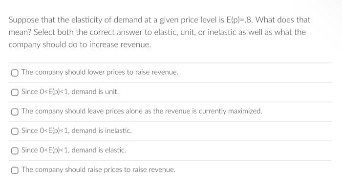 Solved Suppose that the elasticity of demand at a given | Chegg.com