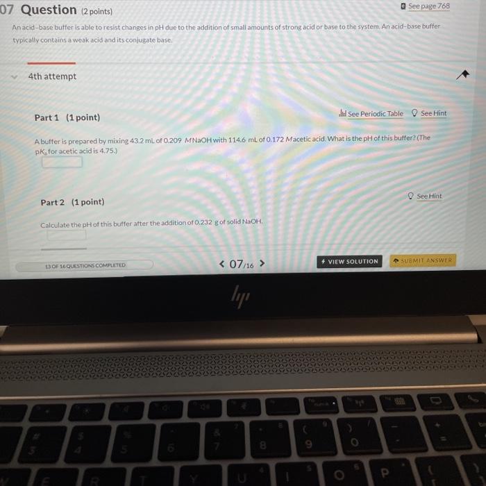 Solved An acid-base buffer is able to resist changes in pH | Chegg.com