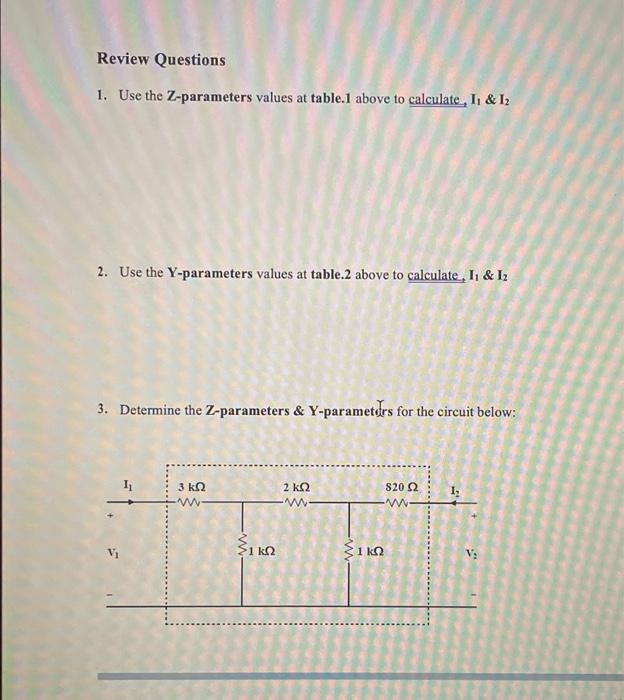 Solved 1. Use the Z-parameters values at table.1 above to | Chegg.com