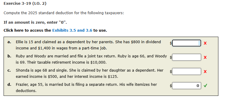 Solved Exercise 3-19 (LO. 2) ﻿Compute the 2025 ﻿standard | Chegg.com