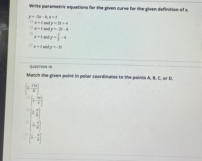 Solved Write Parametric Equations For The Given Curve For