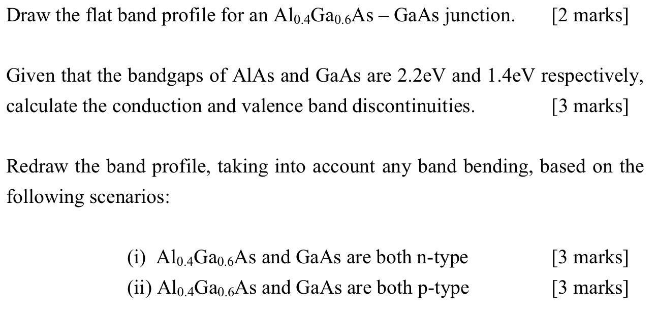 Solved Draw the flat band profile for an Al0.4Ga0.6As−GaAs | Chegg.com