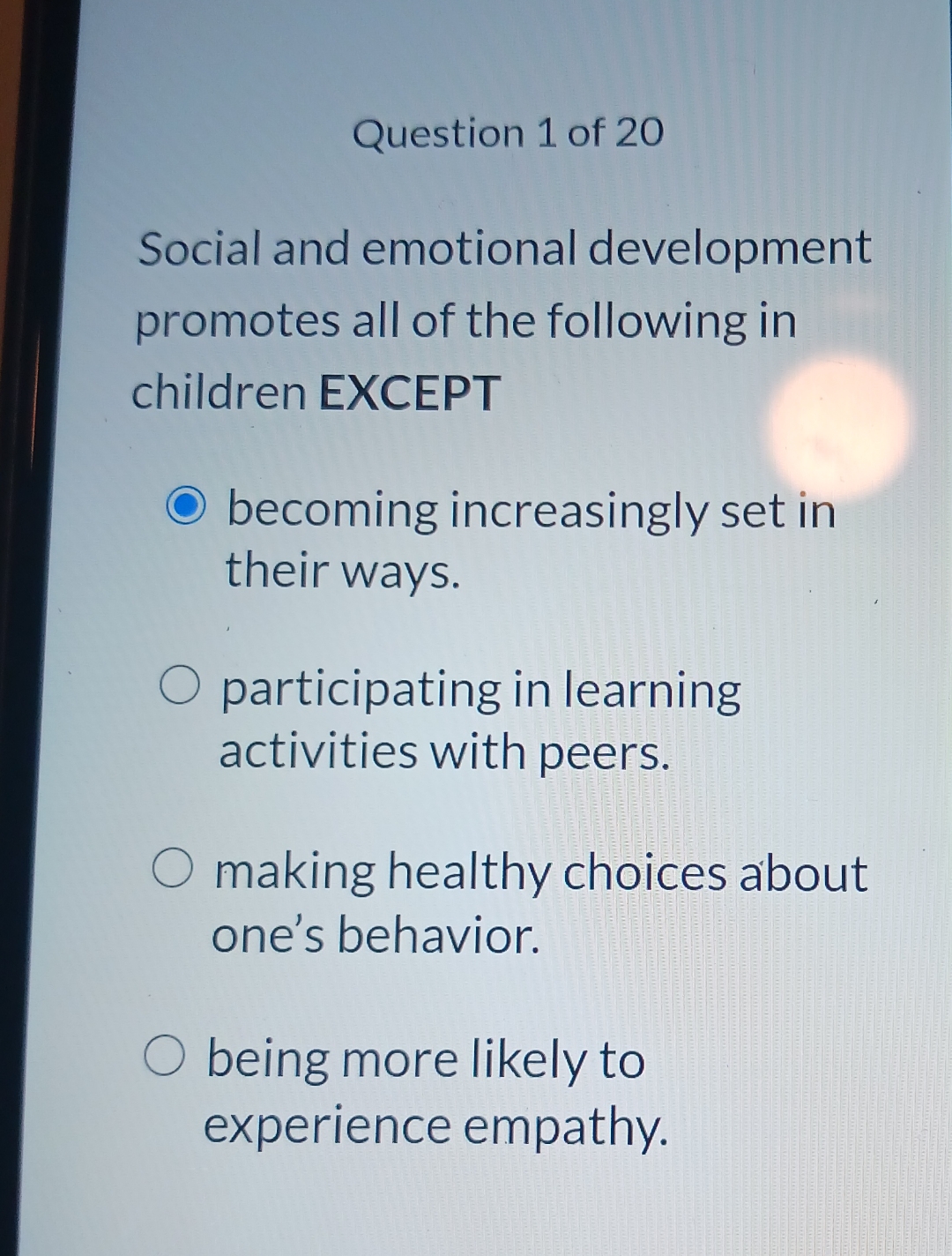 Solved Question 1 ﻿of 20Social and emotional development | Chegg.com