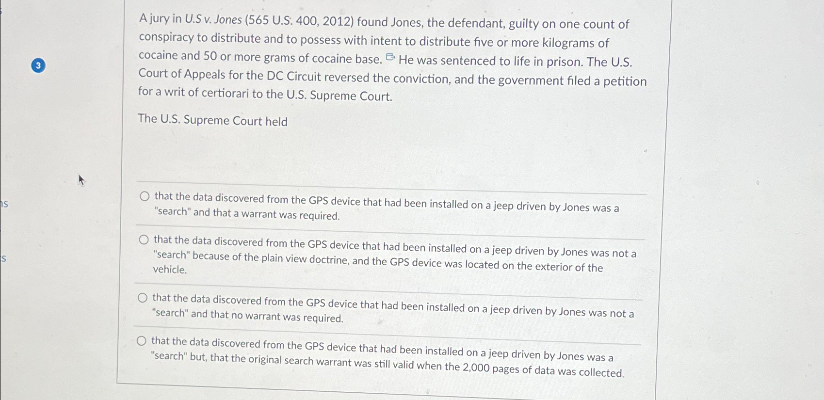 Solved 3A jury in U.S v. ﻿Jones (565 ﻿U.S: 400, 2012) ﻿found | Chegg.com