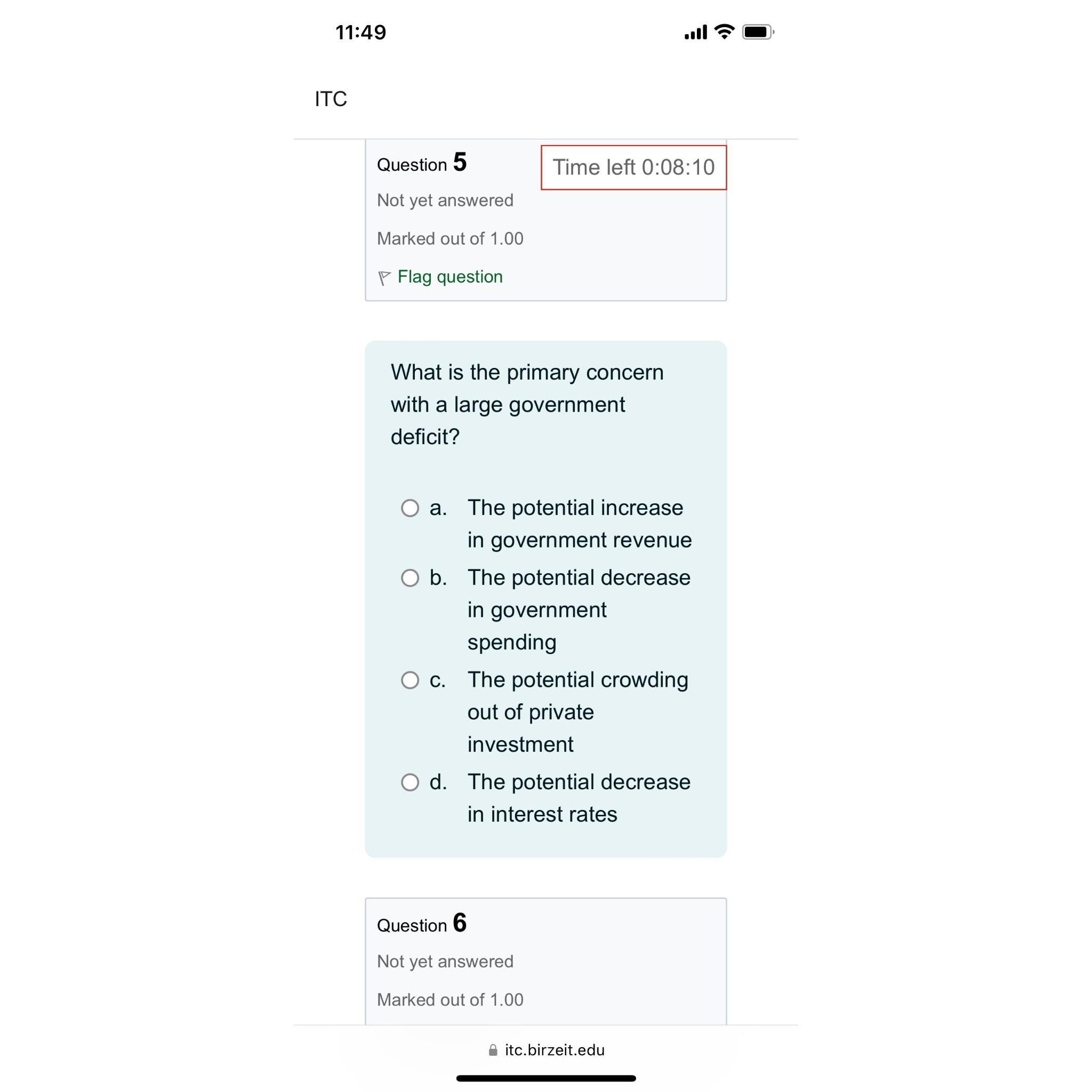 Solved 11:49.IIITCQuestion 5Time left 0:08:10Not yet | Chegg.com