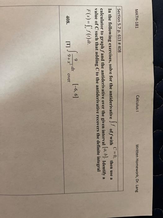 Solved MATH-181 Calculus Written Homework, Dr. Lang Section | Chegg.com