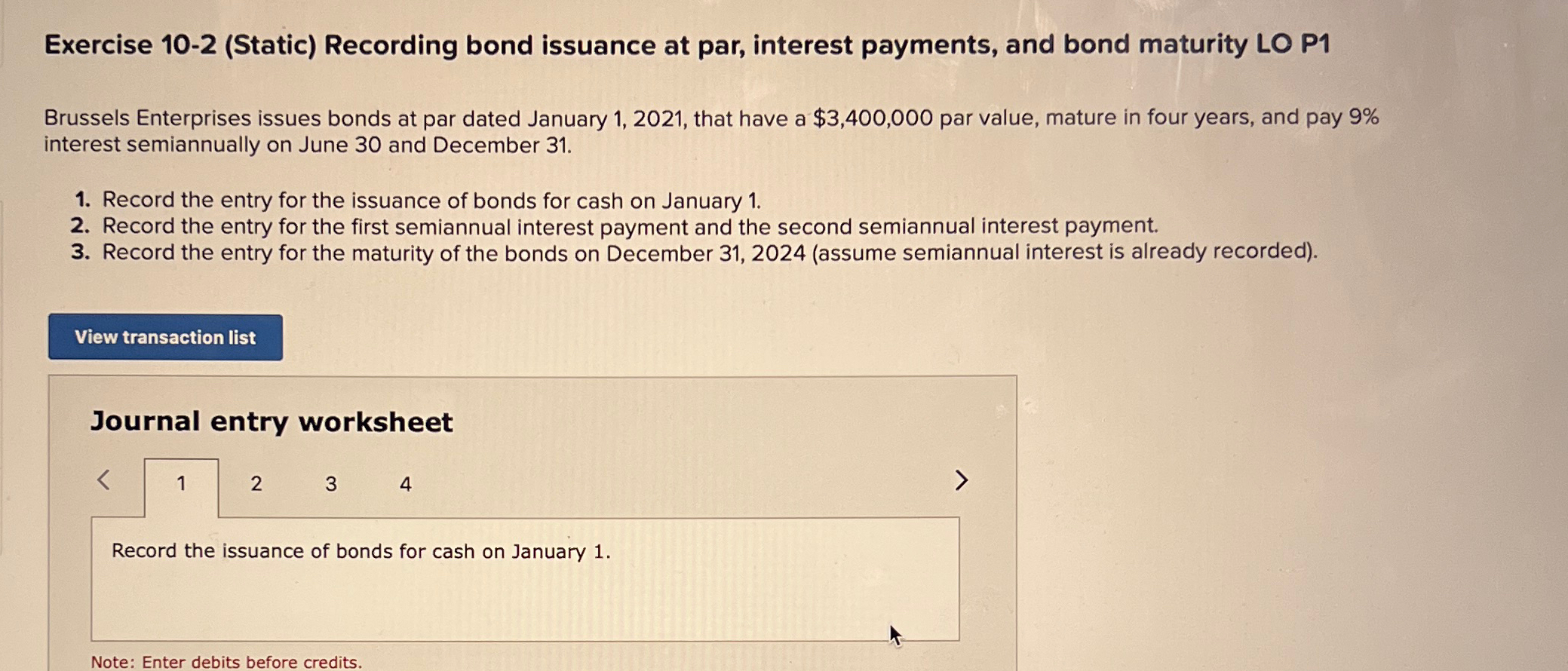 Solved Exercise 10-2 (Static) ﻿Recording bond issuance at | Chegg.com