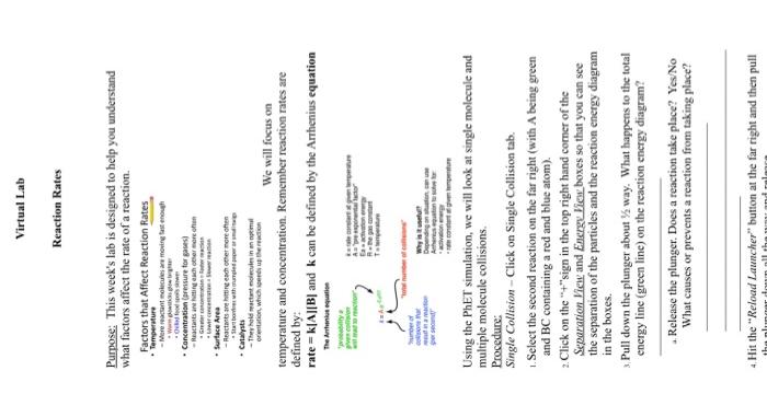 Solved Virtual Lab Reaction Rates O Purpose: This week's lab | Chegg.com