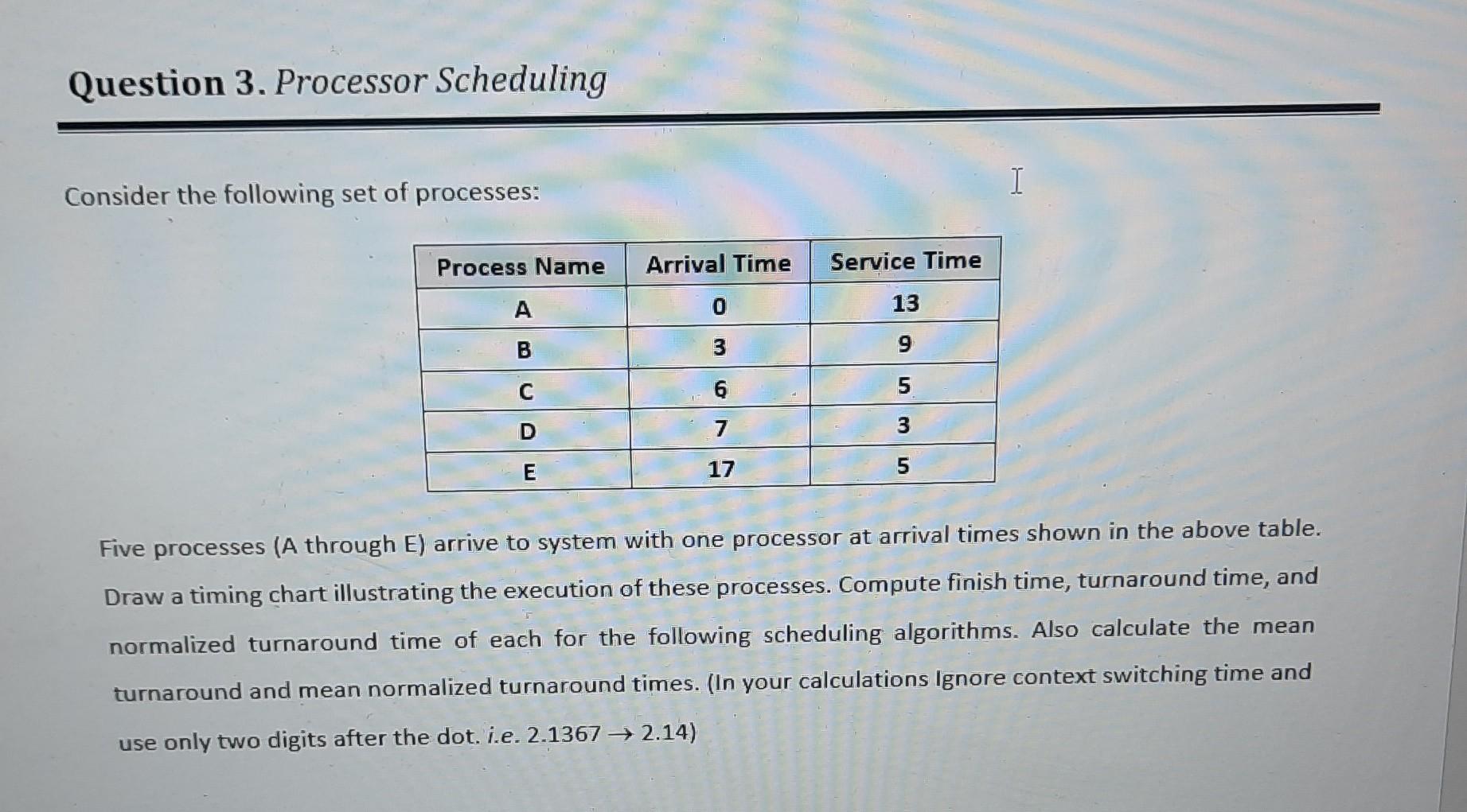 Solved Question 3. Processor Scheduling I Consider the | Chegg.com