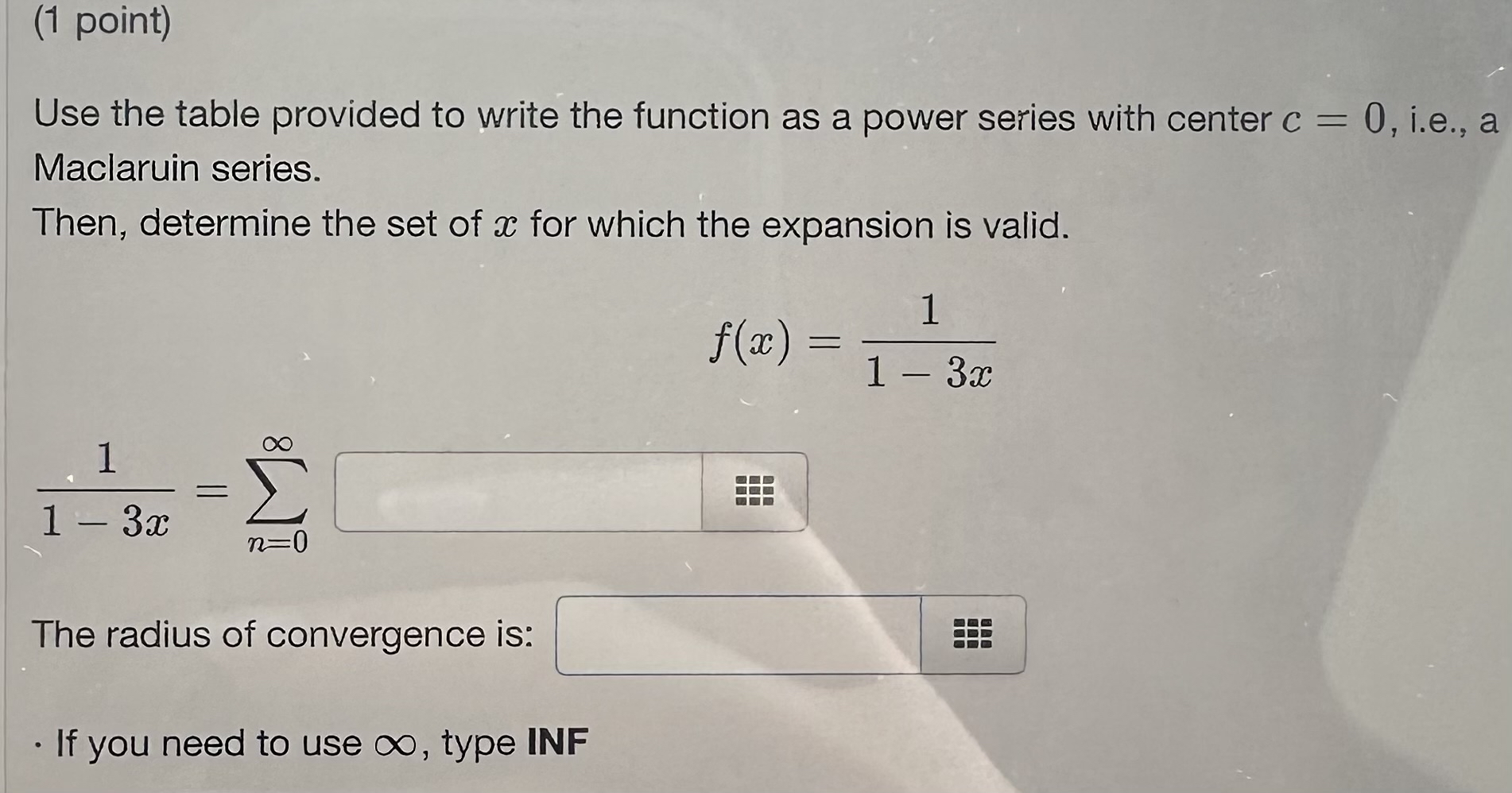 Solved (1 ﻿point)Use the table provided to write the | Chegg.com