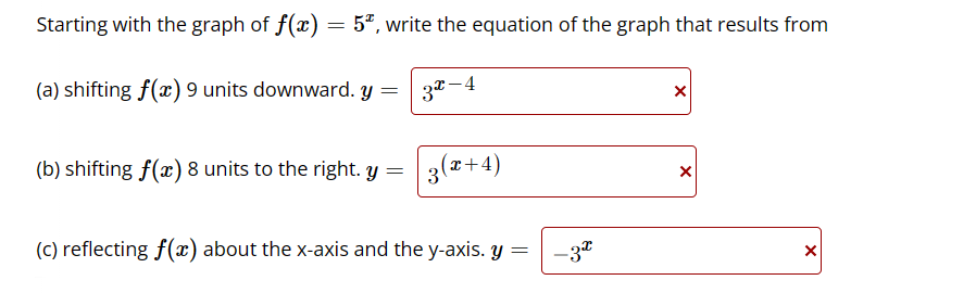 Solved Starting with the graph of f(x)=5x, ﻿write the | Chegg.com