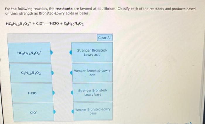 Solved For the following reaction, the reactants are favored | Chegg.com