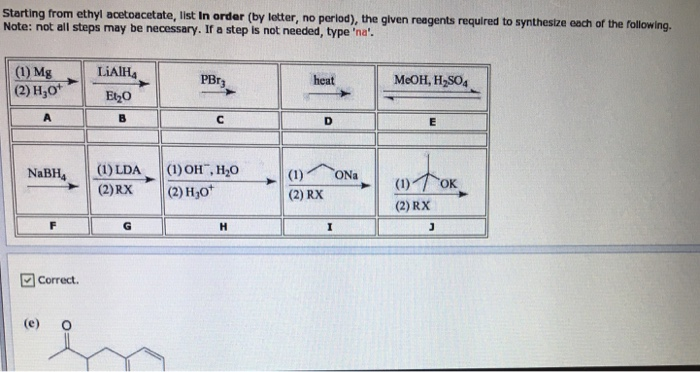 Solved Starting from ethyl acetoacetate, list In order (by | Chegg.com