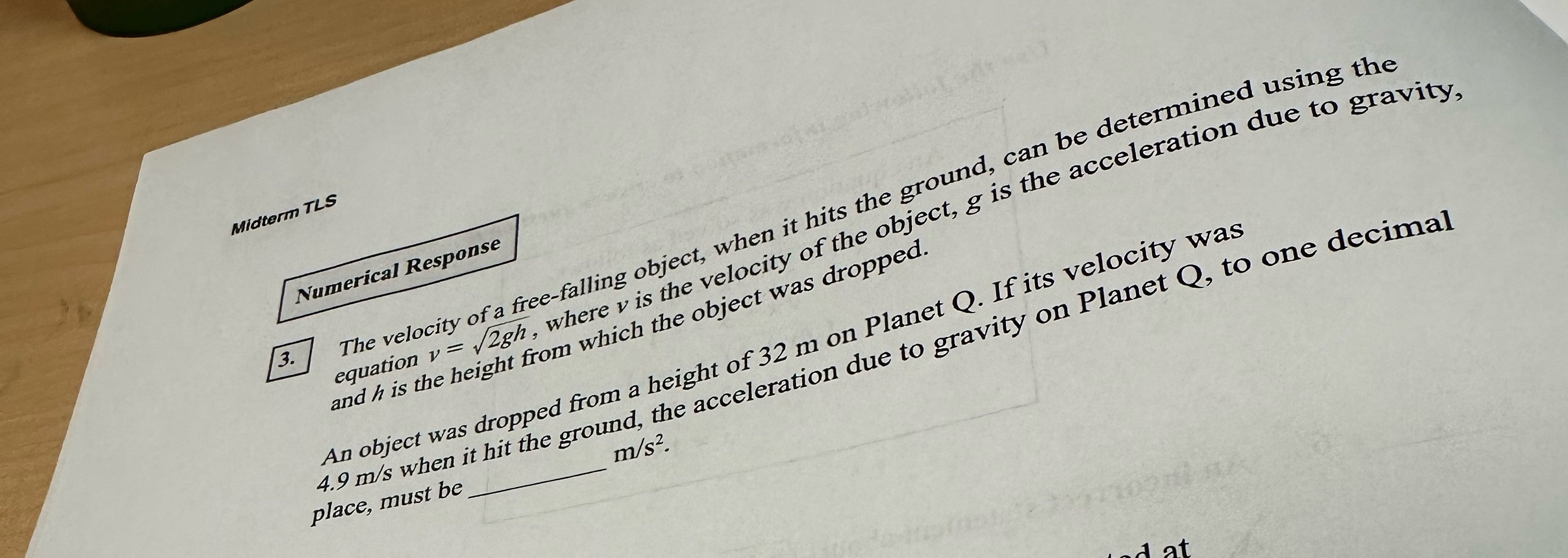 Solved 3. ﻿The velocity of a free-falling object, when it | Chegg.com