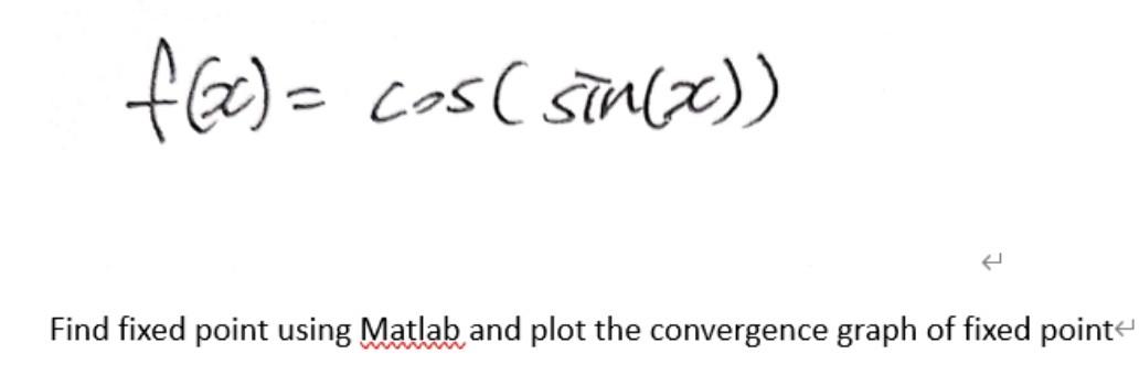 Solved f(x) = cos( sin()) Find fixed point using Matlab and | Chegg.com