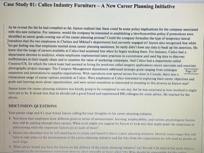 Solved Case Study 01: Calico Industry Furniture - A New | Chegg.com