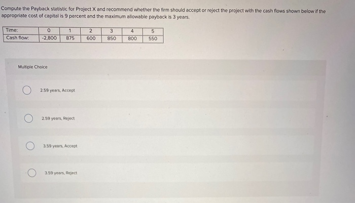 Solved Compute the Payback statistic for Project X and | Chegg.com