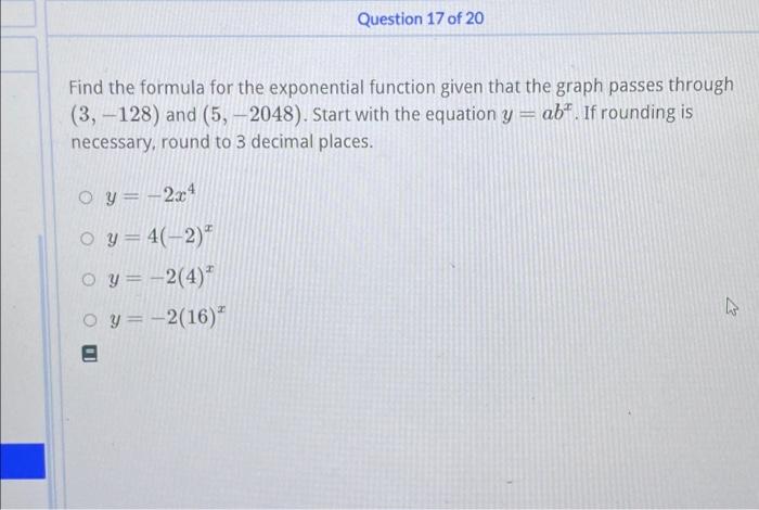 Solved Find the formula for the exponential function given | Chegg.com