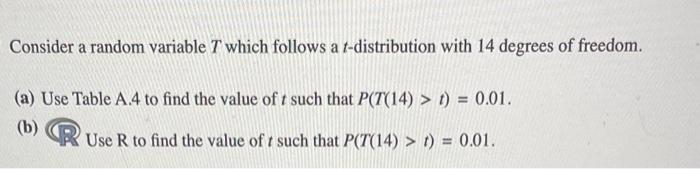Solved Consider a random variable T which follows a | Chegg.com