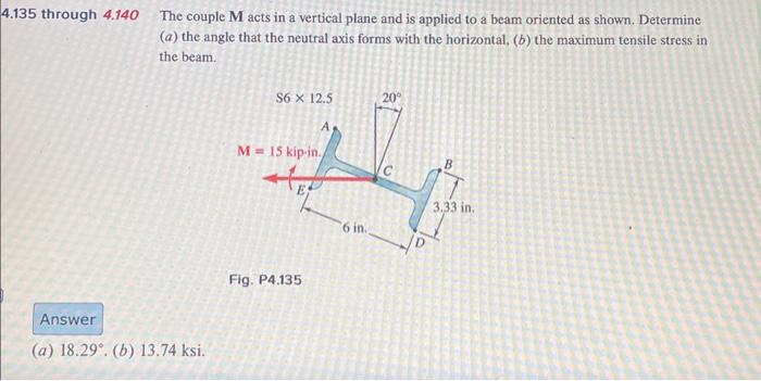 Solved 4.135 through 4.140 The couple M acts in a vertical | Chegg.com