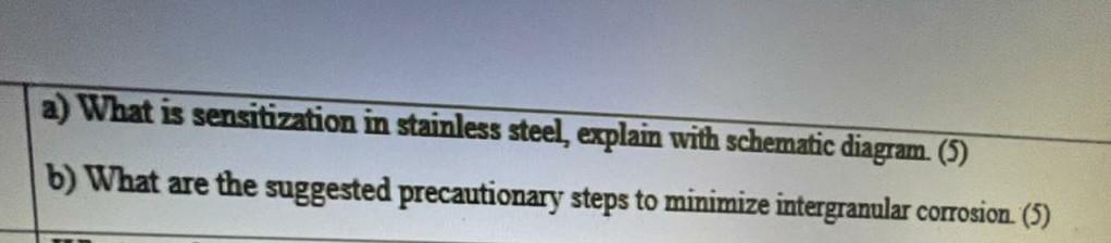Solved a) What is sensitization in stainless steel, explain | Chegg.com