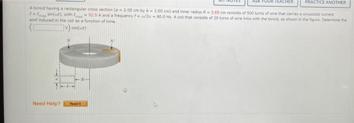 Solved PRACTICE ANOTHER A toroid having a rectangular cross | Chegg.com