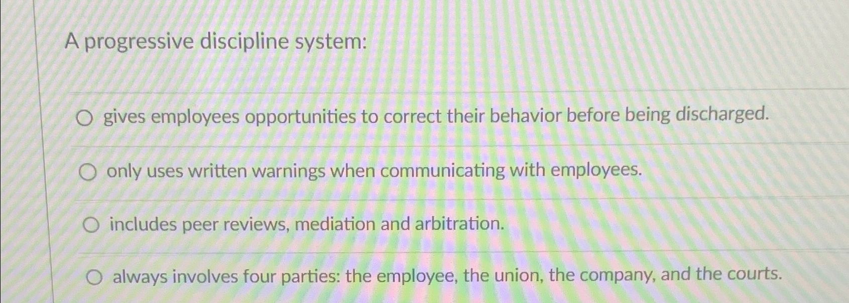 Solved A progressive discipline system:gives employees | Chegg.com