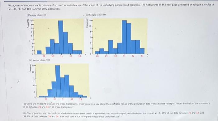 Solved Histograms of random sample data sre often used as an | Chegg.com
