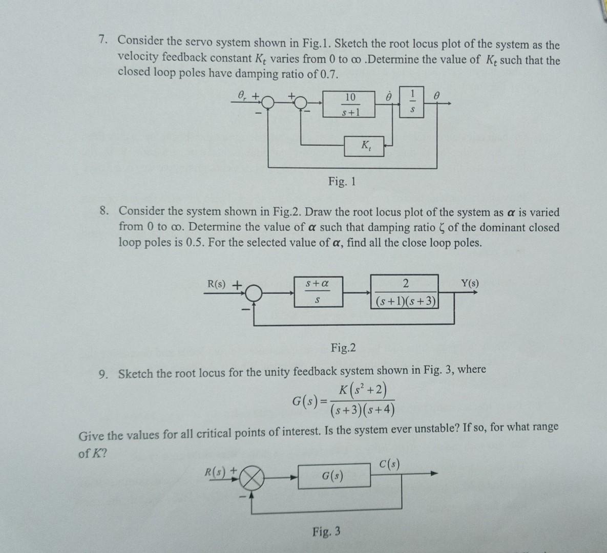 Solved 7. Consider the servo system shown in Fig.1. Sketch | Chegg.com