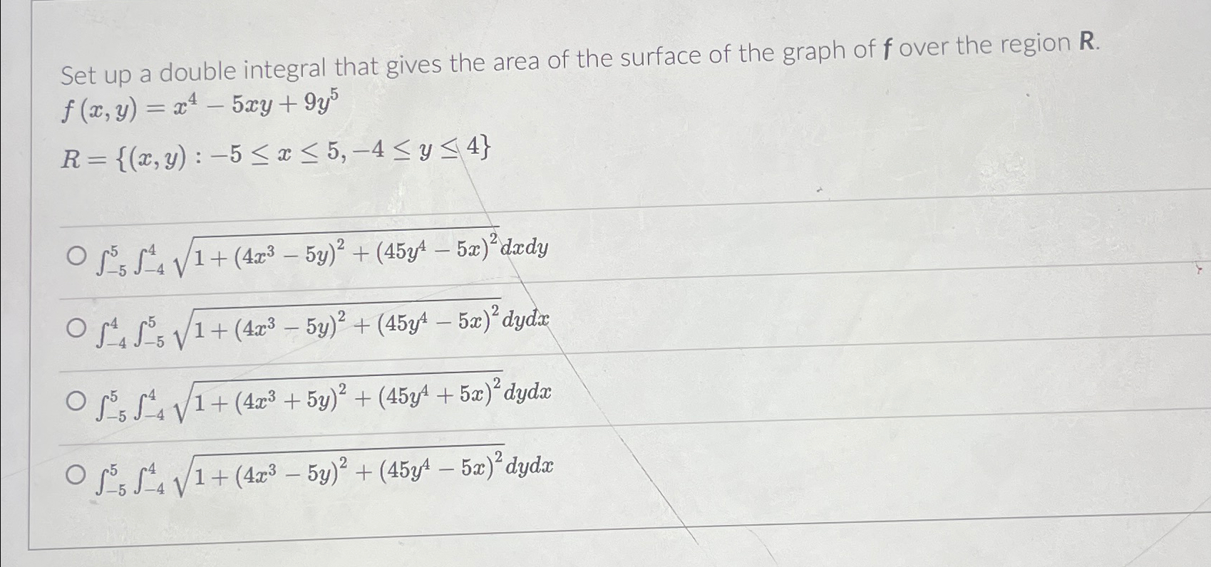 Solved Set up a double integral that gives the area of the | Chegg.com