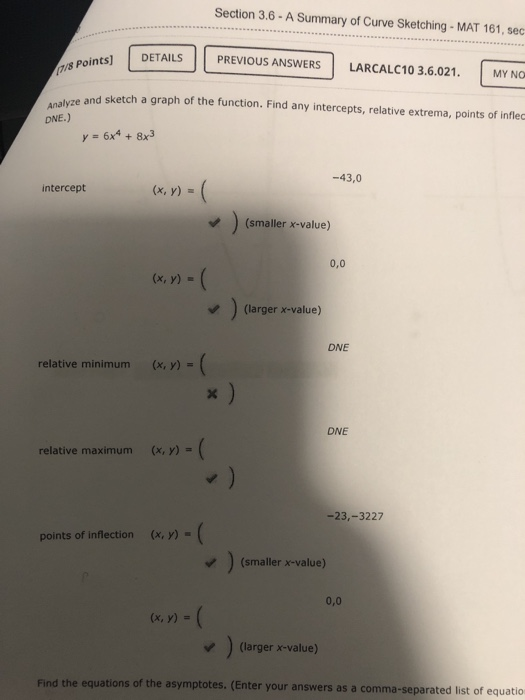 Solved Section 3.6 - A Summary of Curve Sketching - MAT 161, | Chegg.com