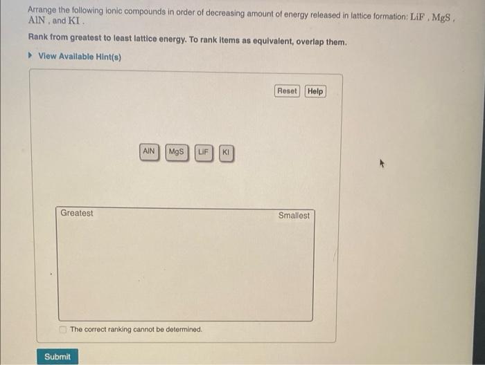 Solved Arrange the following ionic compounds in order of | Chegg.com