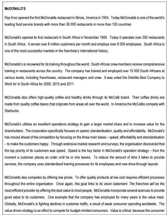 Solved McDONALD'S Ray Kroc opened the first McDonalds | Chegg.com