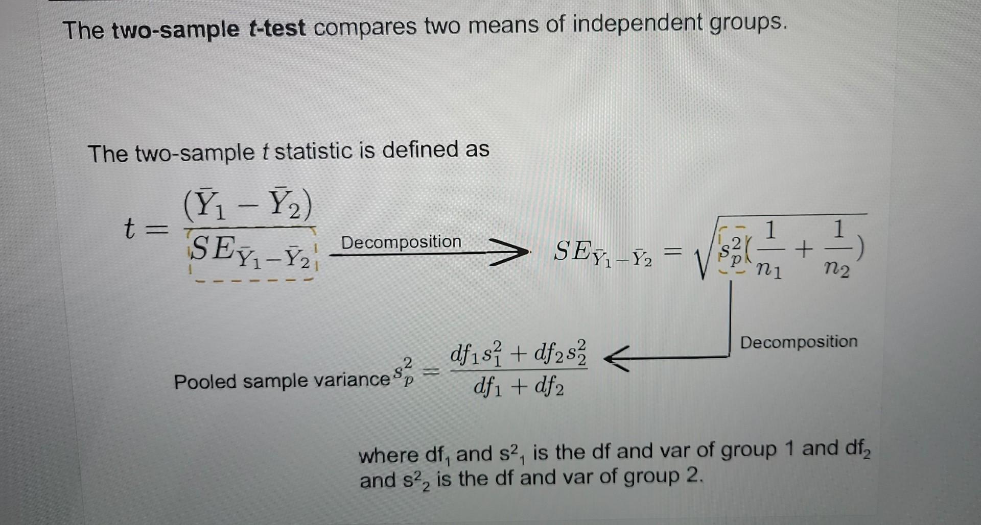 Solved The two-sample t-test compares two means of | Chegg.com