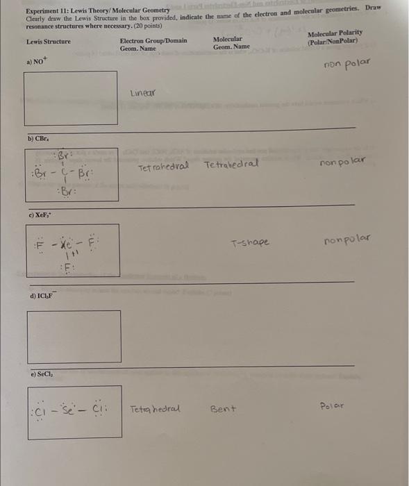 Solved Experiment 11: Lewis Theory/ Molecular Geometry | Chegg.com