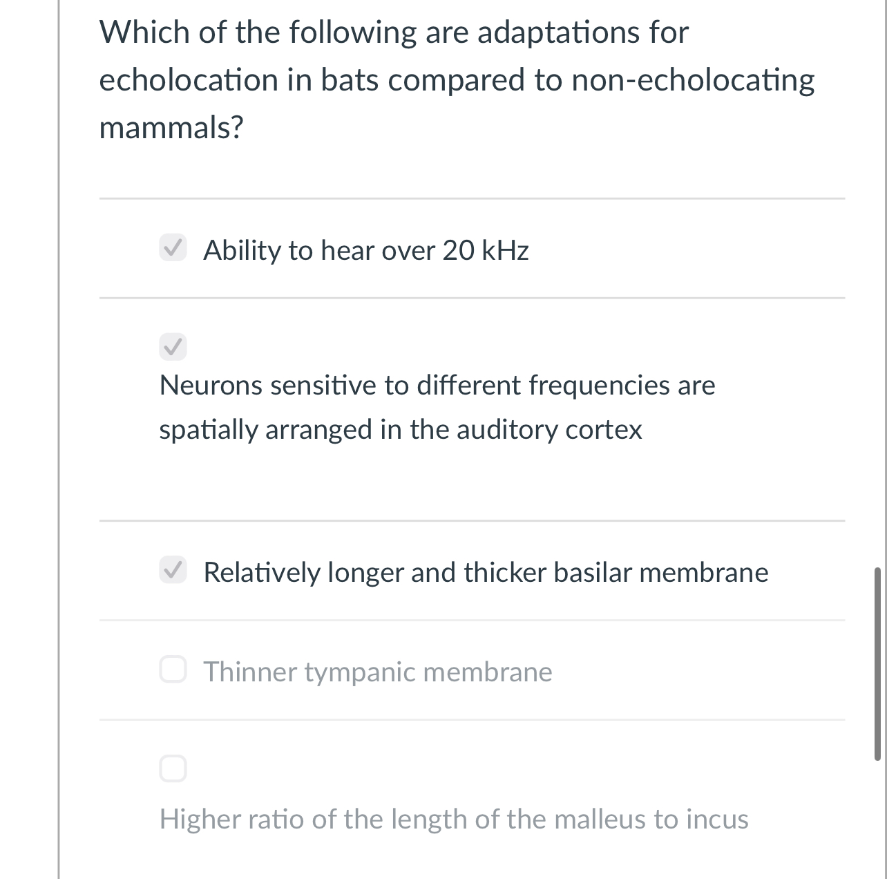 Solved Which of the following are adaptations for | Chegg.com
