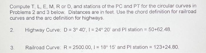 Compute T,L,E,M,R or D, and stations of the PC and PT | Chegg.com
