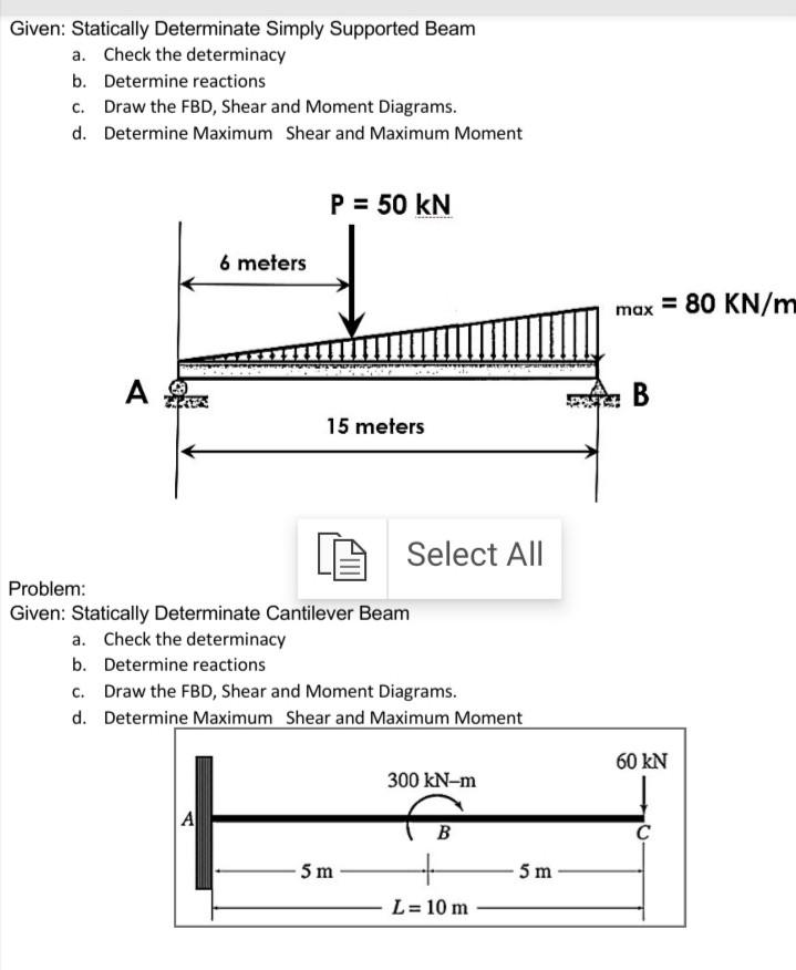 Solved Given: Statically Determinate Simply Supported Beam | Chegg.com